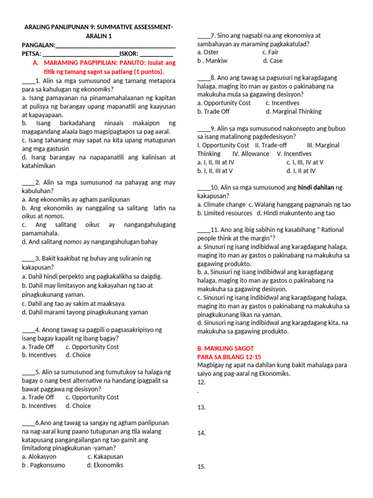 Ap 9 Summative Test - 1 | PDF