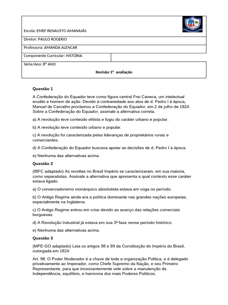 Revisao 8 Ano | PDF | Escravidão | Brasil