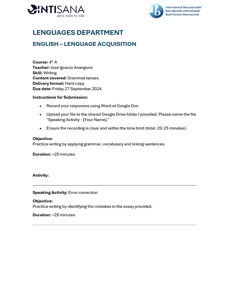 English Grammar Error Correction Activity | PDF | Foreign Language ...