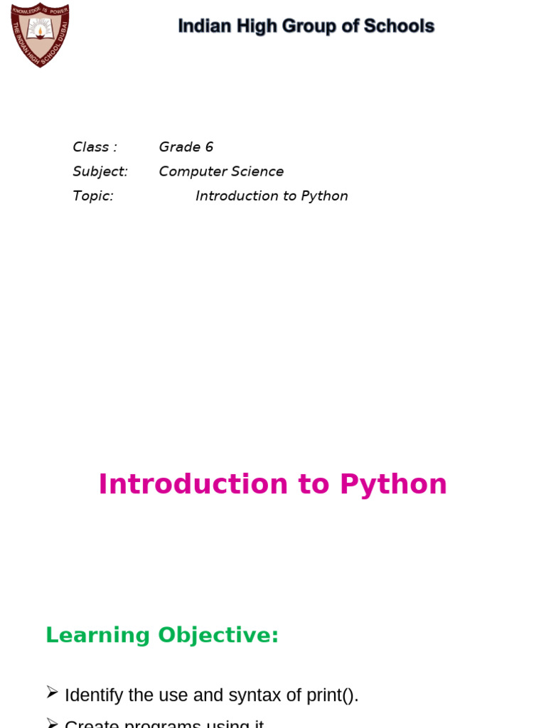 Grade 6 Intro to Python Basics | PDF