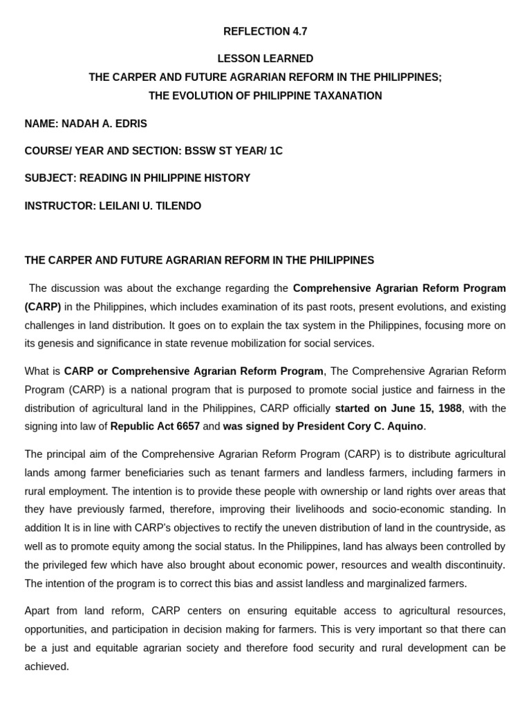 Reflection 4.7 Carp and Evolution of Philippine Taxation | PDF | Taxes ...