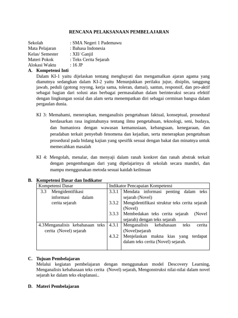 Rencana Pelaksanaan Pembelajaran. Mohammad Reihan Akbar. New 1 | PDF | Seni & Disiplin Bahasa