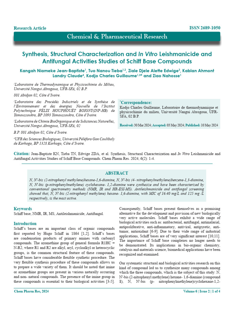 Synthesis, Structural Characterization and in Vitro Leishmanicide and Antifungal Activities ...