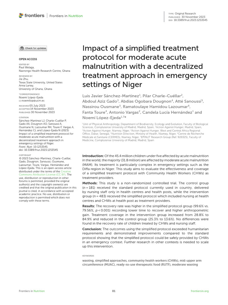 Impact of A Simpli Ed Treatment Protocol For Moderate Acute Malnutrition With A Decentralized ...