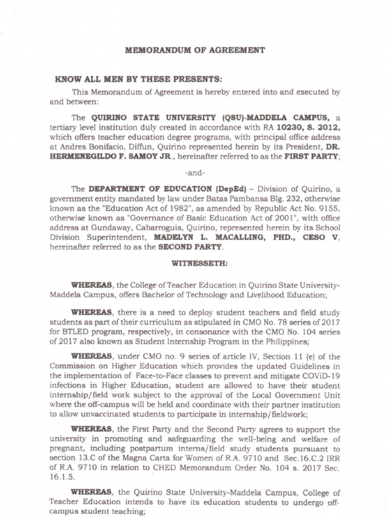FS and PT Memorandum of Agreement | PDF