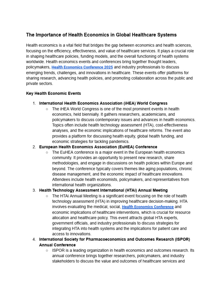The Importance of Health Economics in Global Healthcare Systems | PDF ...