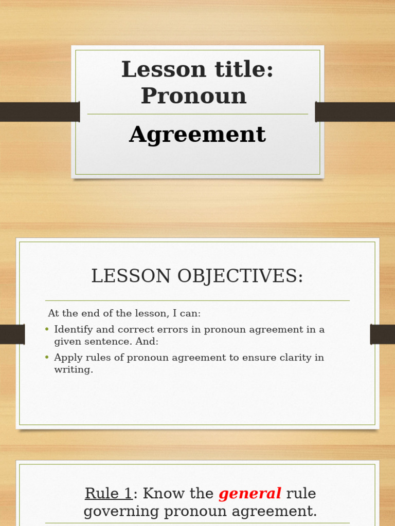 Lesson Title: Pronoun: Agreement | PDF | Grammatical Number | Plural