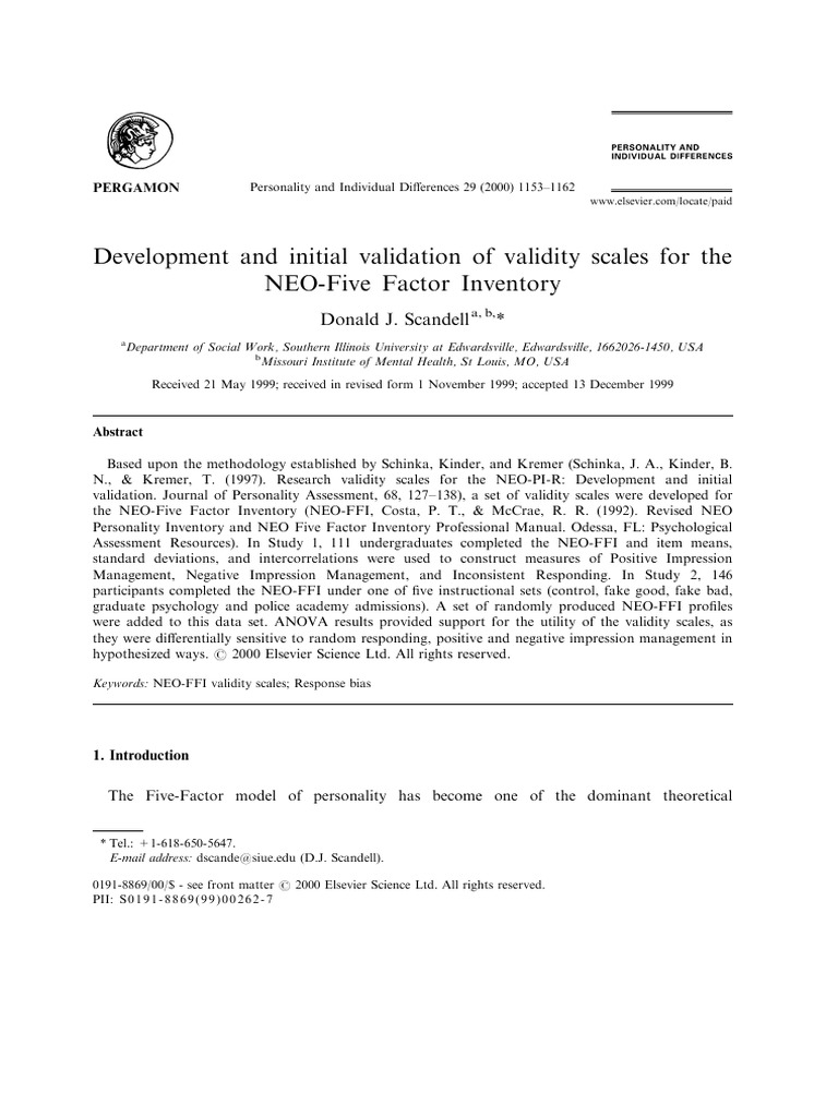 Development And Initial Validation Of Validity Scales For The Pdf