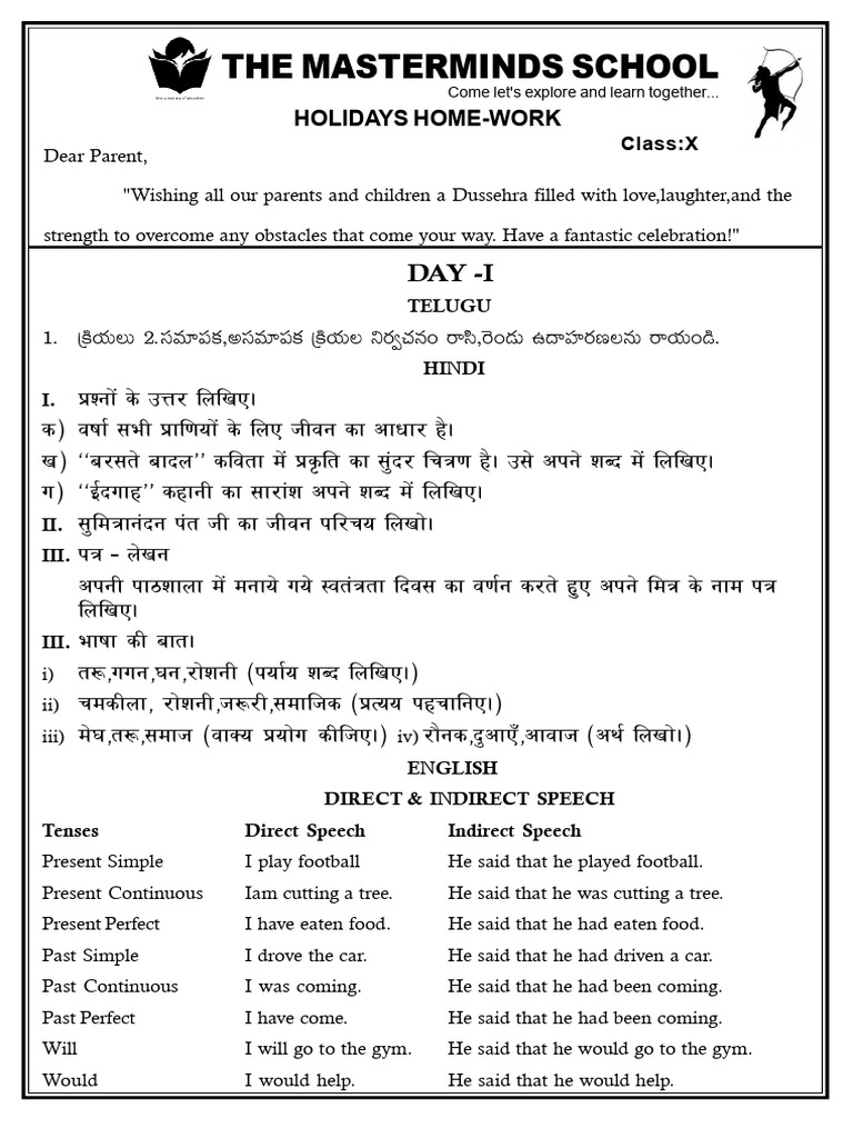 2024-25 Tmms X-Class Holidays Homework | PDF | Cellular Respiration ...