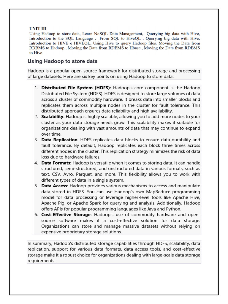 BDH UNIT 3 | PDF | Apache Hadoop | No Sql