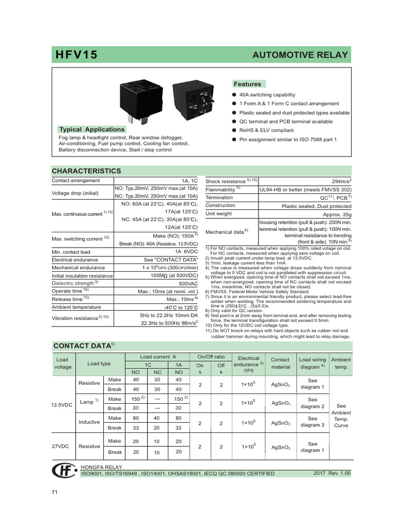 2495 270780 Automotive Relay HFV15 | PDF