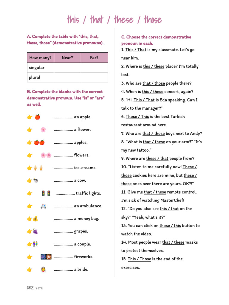 Demonstrative Pronouns Exercises | PDF