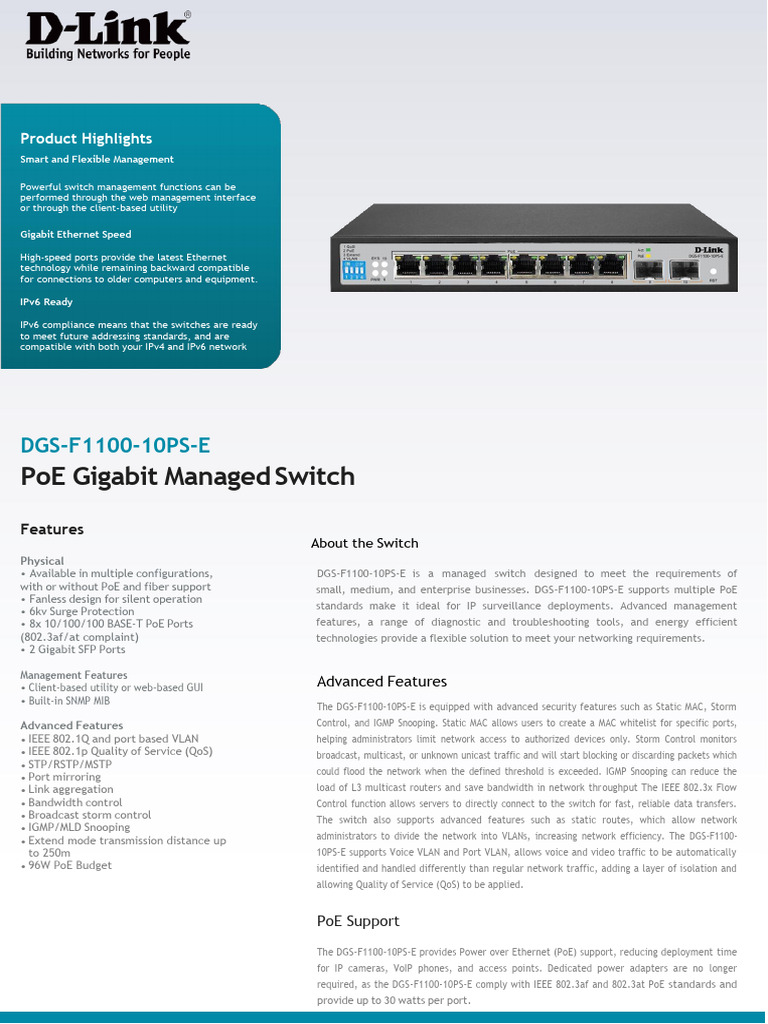 DGS F1100 10PS E Datasheet Update Ver2 | PDF | Computer Network | Ethernet