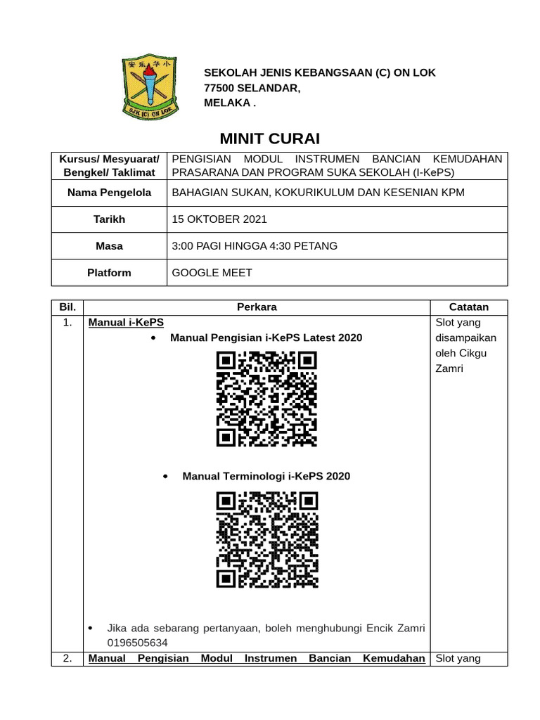 PENGISIAN MODUL INSTRUMEN BANCIAN KEMUDAHAN PRASARANA DAN PROGRAM SUKA ...