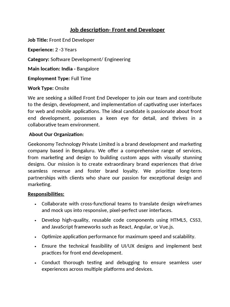 Front End Developer | PDF | User Interface | Software Development