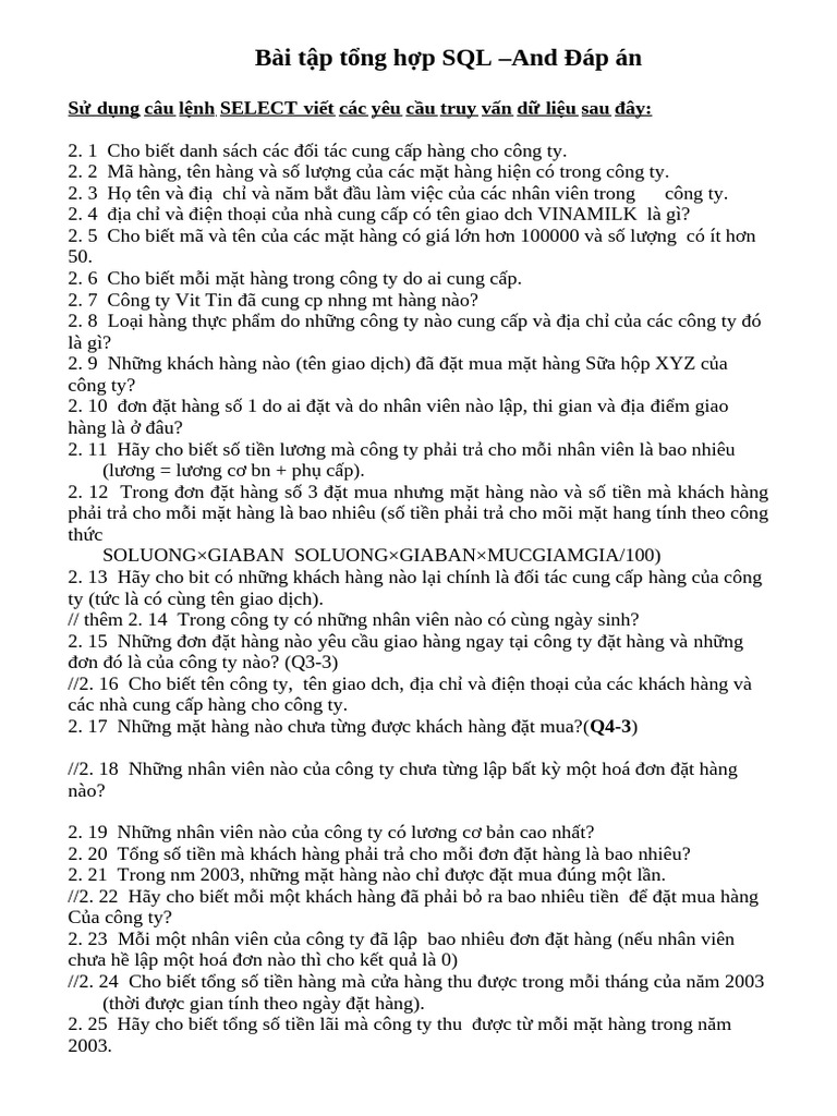 Baitap SQL Codapan | PDF