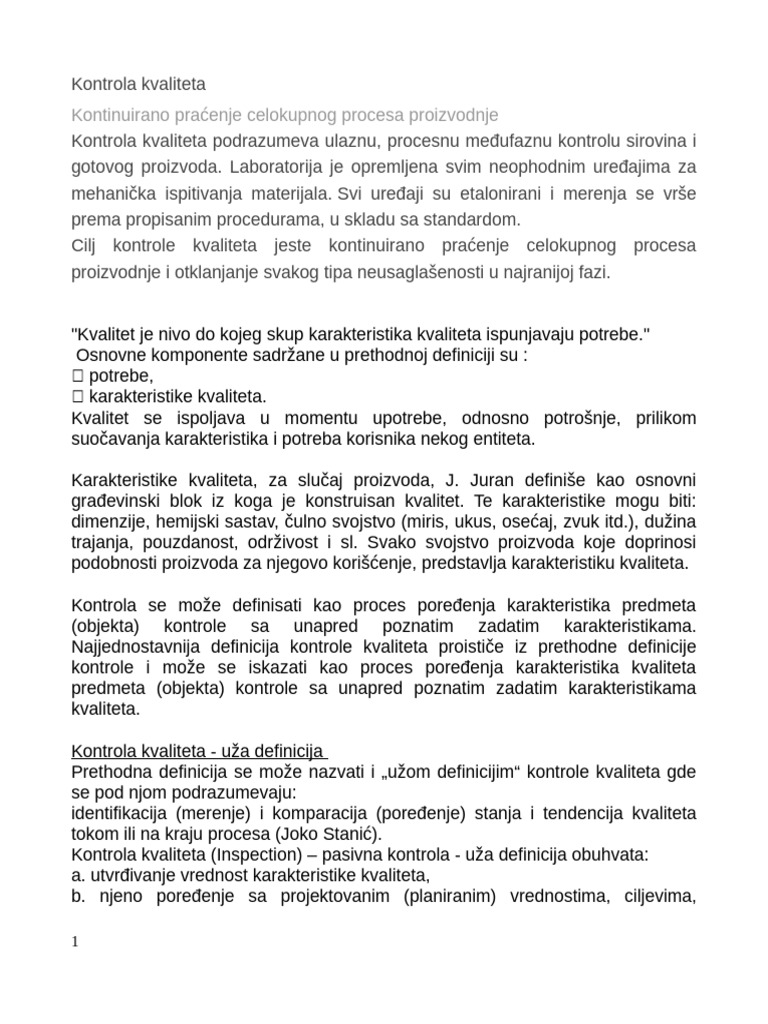 Kontrola Kvaliteta | PDF