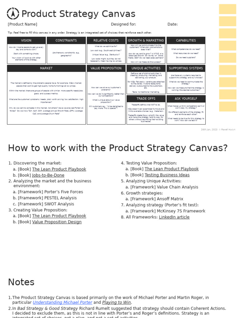 (PM) Product Strategy Canvas by Pawel Huryn | PDF | Marketing ...