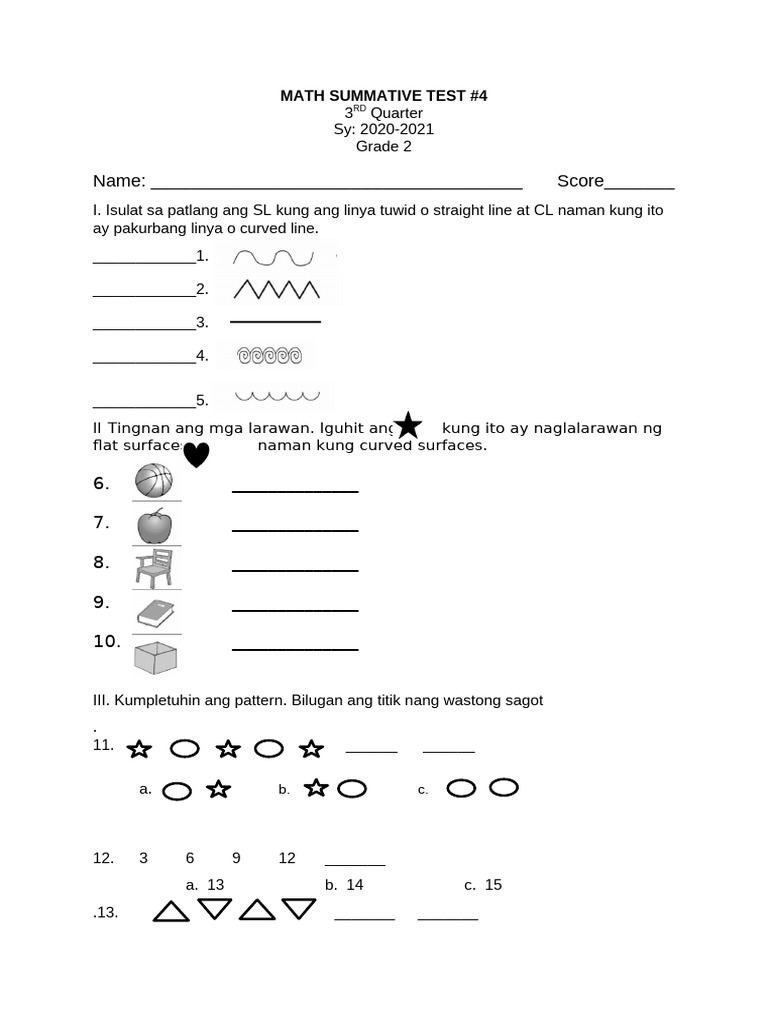 Math Summative Test 4 | PDF