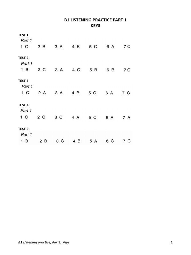 B1 Listening Part 1, Key | PDF