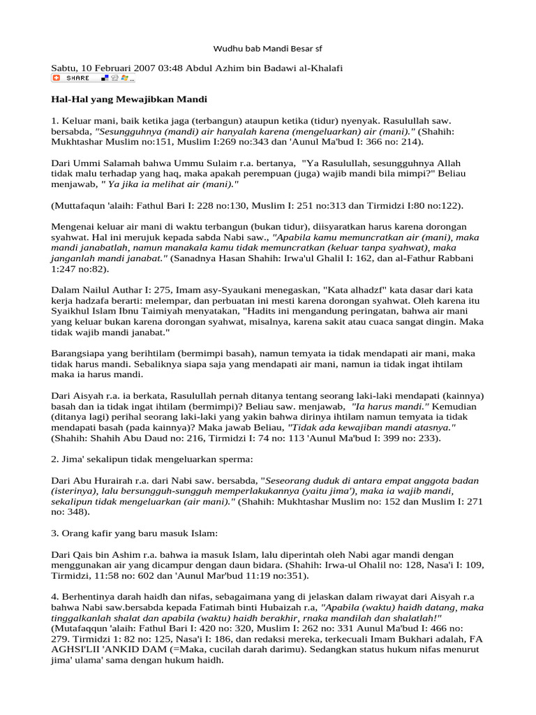 Wudhu Bab Mandi Besar SF | PDF