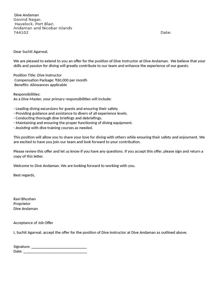 Job Offer: Dive Instructor Position | PDF