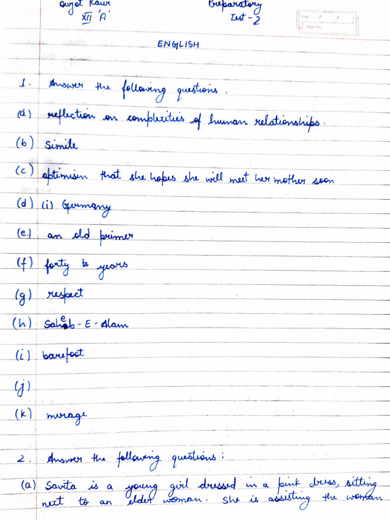 Divjot Kaur English Test-2 | PDF