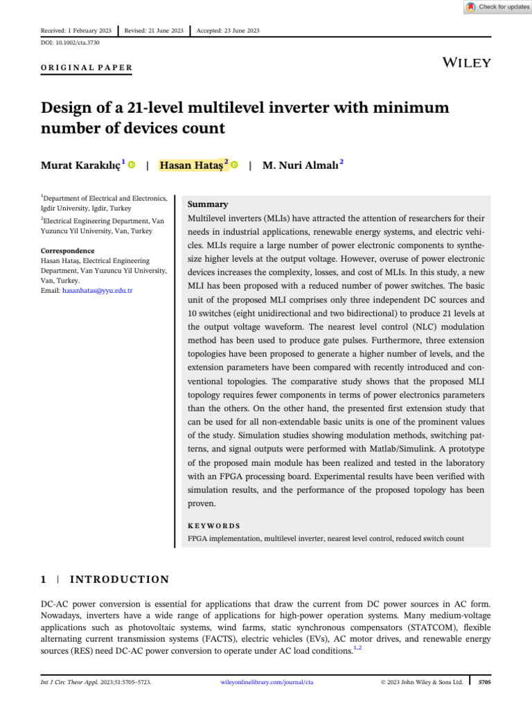 Design of a 21‐level multilevel inverter with minimum number of devices count | PDF | Power ...
