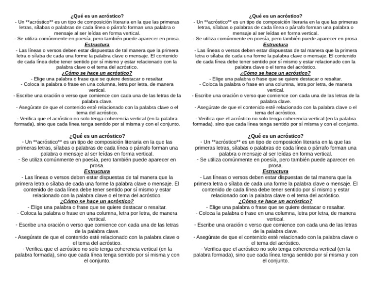 Estructura y creación de acrósticos | PDF | Letra | Poesía