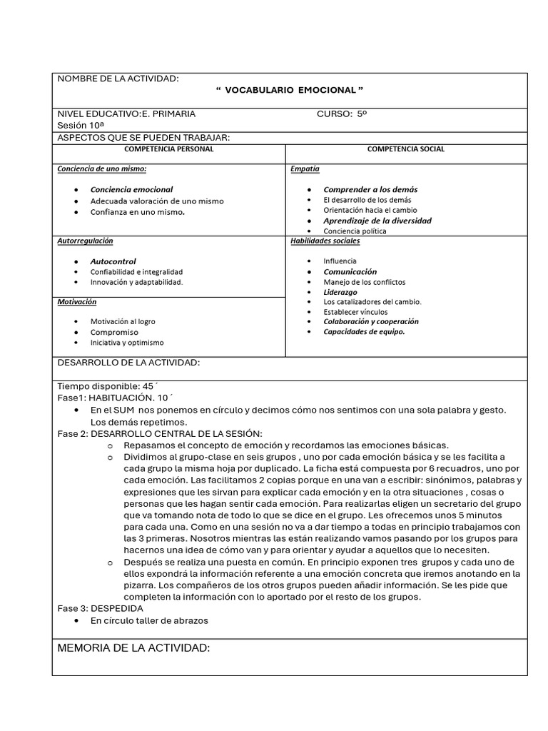 Vocabulario Emocional en Primaria | PDF | Las emociones | Motivacional