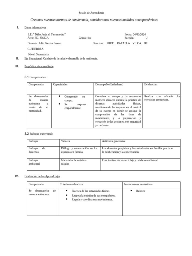 Sesion de aprendizaje N°1 | PDF | Aprendizaje | Evaluación
