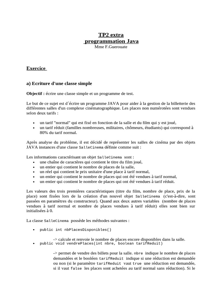 TP2 Extrar Cinema | PDF | Java (Langage de programmation) | Génie logiciel