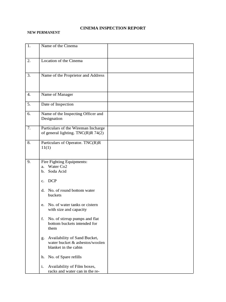 Cinema Inspection Report Overview | PDF | Technology & Engineering