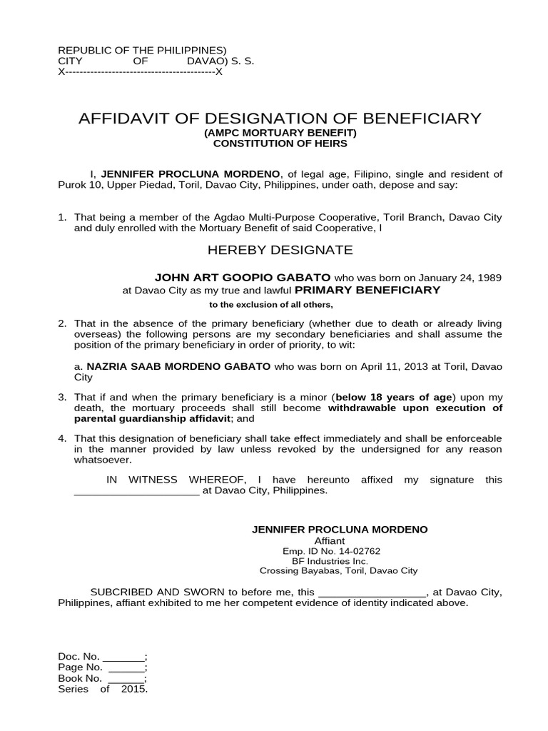 Affidavit of Beneficiary Designation | PDF