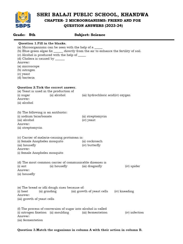 Grade 8 Chapter 2 Microorganisms Friend and Foe | PDF | Microorganism ...