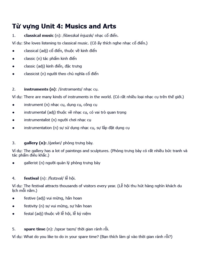 Từ Vựng U4 - L7 | PDF