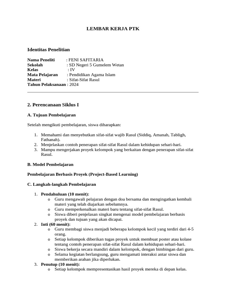 Lembar Kerja Ptk Siklus 1 Baru Pdf
