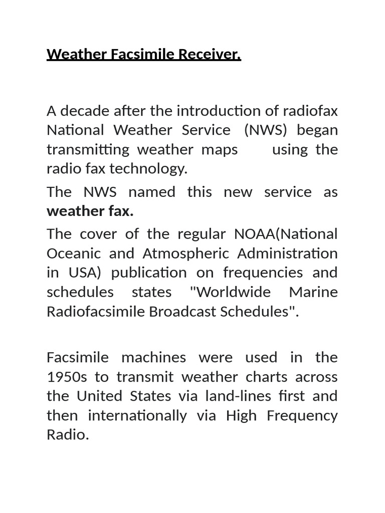 NOAA Weather Facsimile Overview | PDF | Telecommunications | Electrical ...