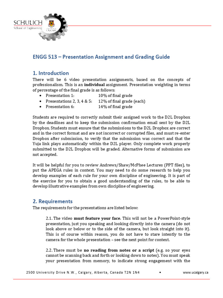 ENGG 513 Presentation Assignments and Grading Guide-Final | PDF