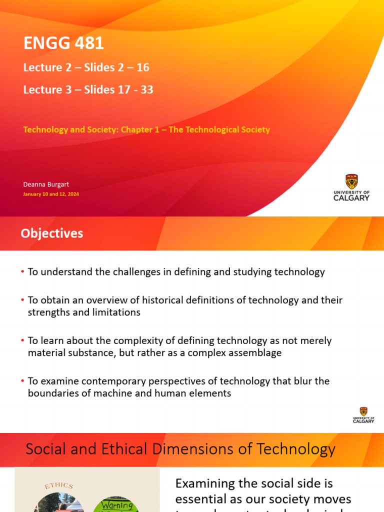 ENGG 481 Chapter 1 - Lecture 2 and 3 January 10 and January 12, 2024 Defining Technology PDF ...