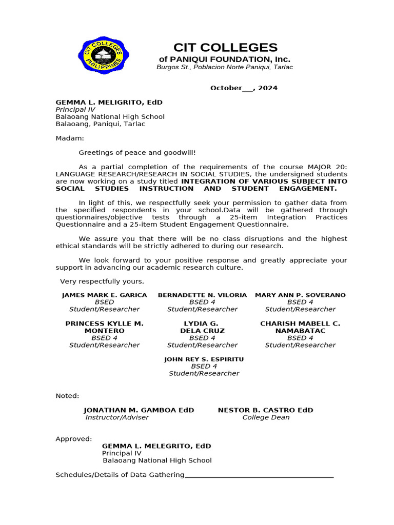 Letter. Data Gathering Proper | PDF