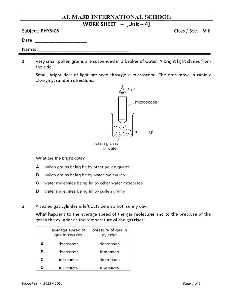 Worksheet - Unit 4 | PDF | Gases | Temperature