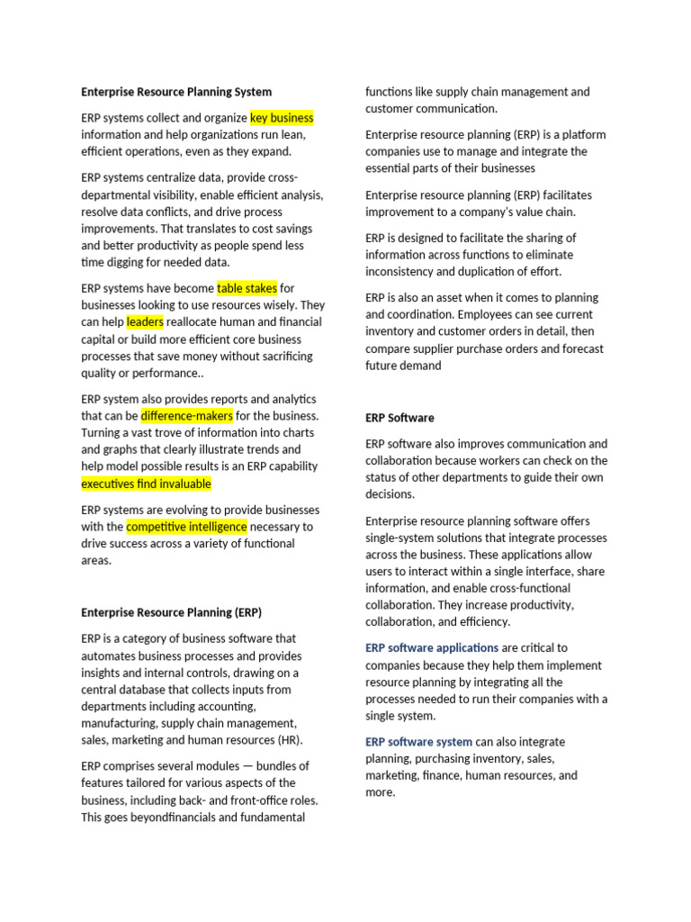 Enterprise Resource Planning System | PDF | Enterprise Resource Planning | Supply Chain Management