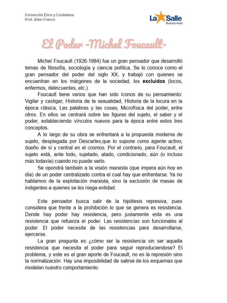 Clase 1 - El Poder - Michel Foucault | PDF | Michel Foucault | marxismo
