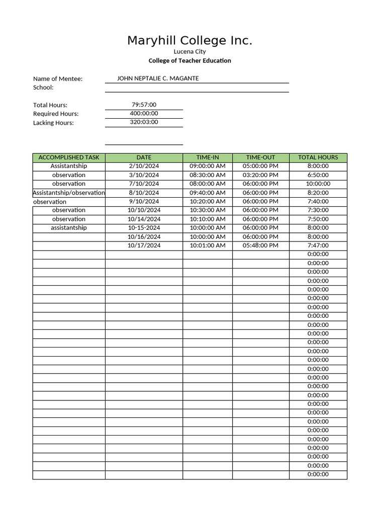 Timesheet Calculator NEPTALIE | PDF