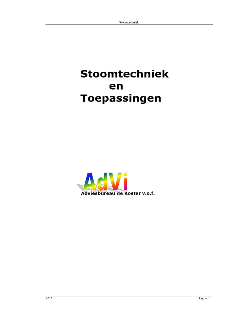 Inhoudsopgave Boek 'Stoomtechniek en Toepassingen' | PDF