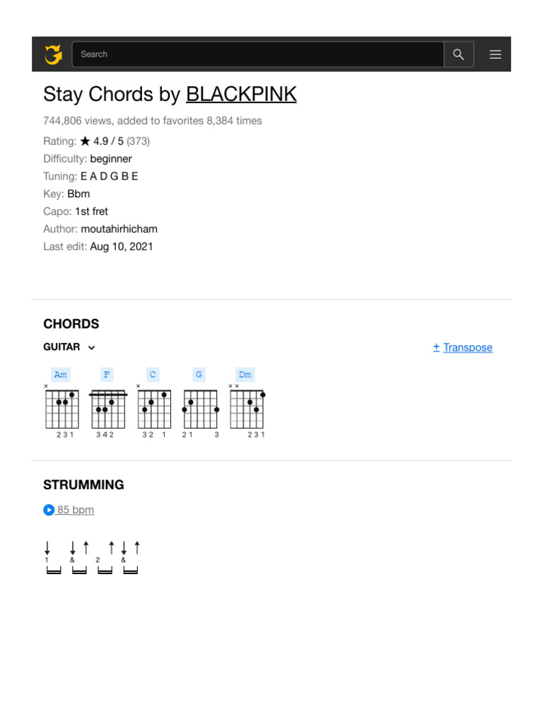 BLACKPINK "Stay" Chords and Tabs | PDF | Song Structure | Popular Music
