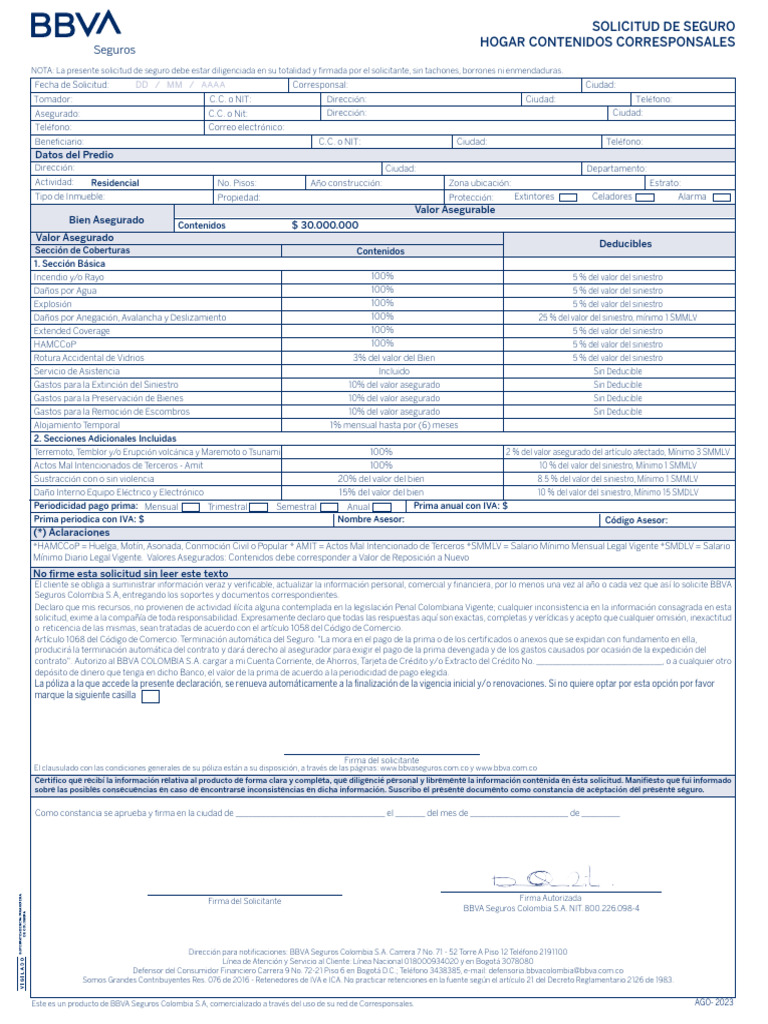 Solicitud de Seguro de Hogar BBVA | PDF | Seguro | Póliza de seguros