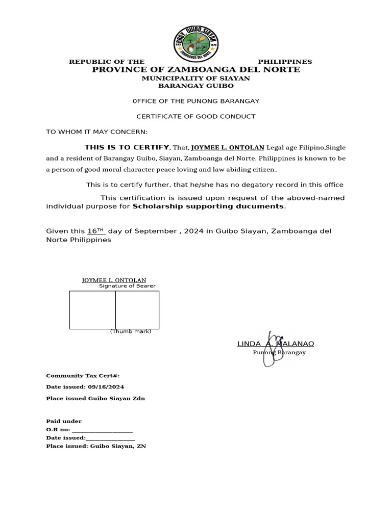 Certificate of Good Conduct - 081927 | PDF