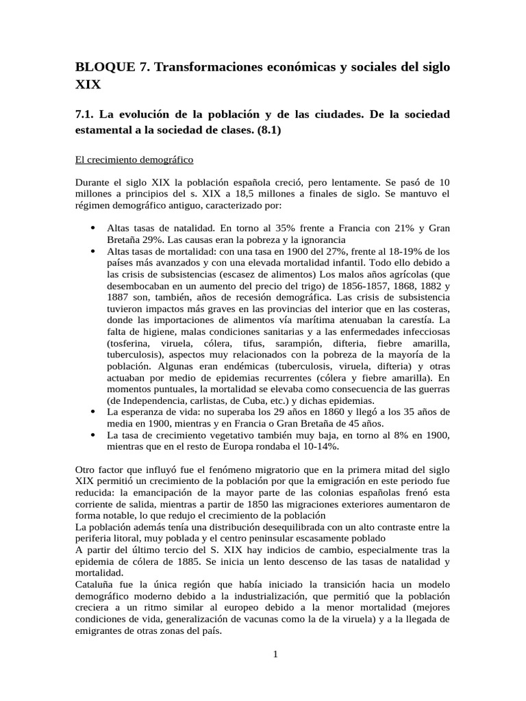 BLOQUE 7. Transformaciones Económicas y Sociales Del Siglo XIX | PDF | España | Proteccionismo